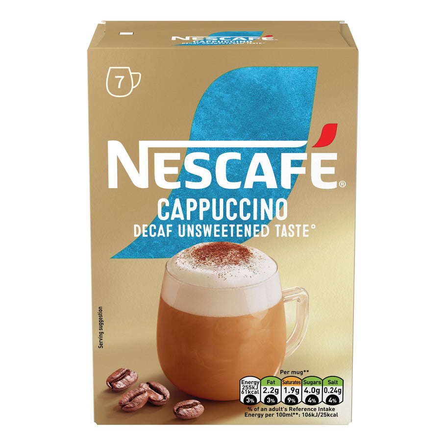 Nescafe Cappuccino Decaf Unsweetened Taste Instant Coffee 7 Sachet Pac ...